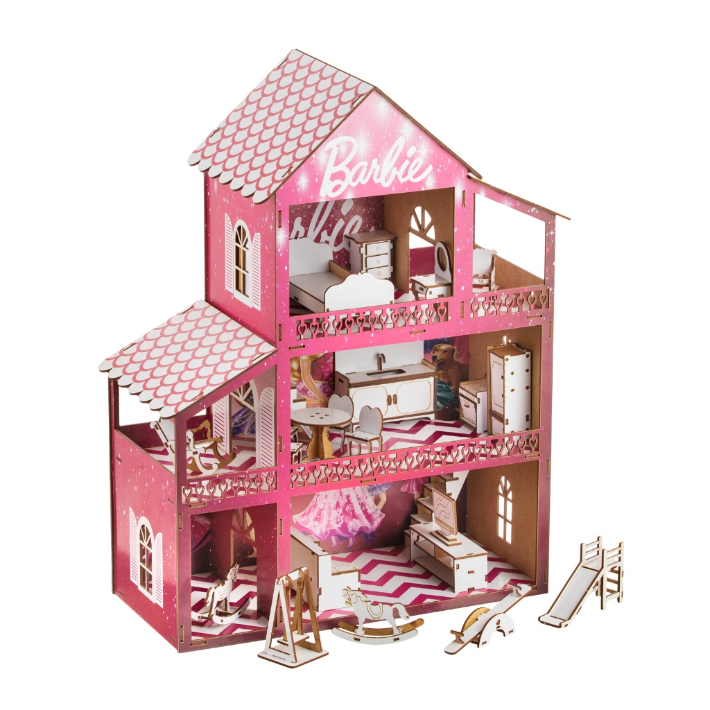 Casinha De Boneca barbie Mdf adesivada C/ Kit Móveis - Corre Que Ta ...