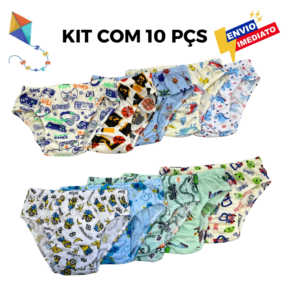 Kit Cueca Slip Infantil Algodão confortável de 3 a 7 anos meninos ...