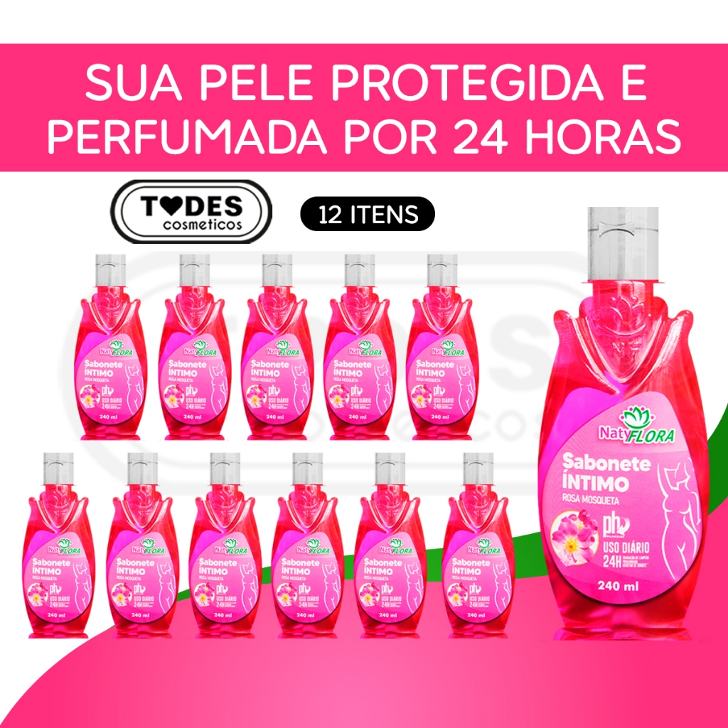 kit 12 sabonete intimo rosa mosqueta 240ml naty flora | Shopee Brasil