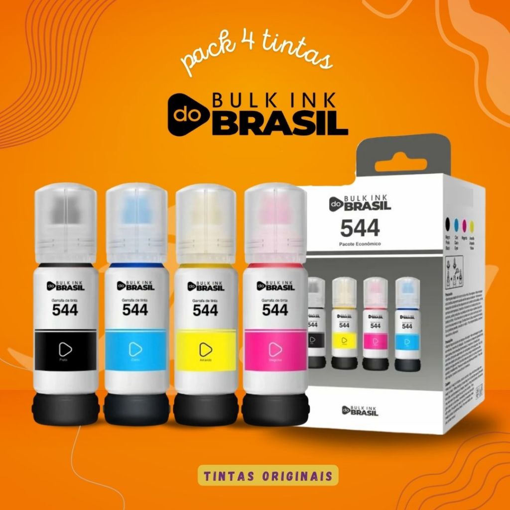 Pack 04 tintas T544 para impressora Tank L3150, L3110, L5190, L3250, L3210, L5290, L5590 CMYK ...
