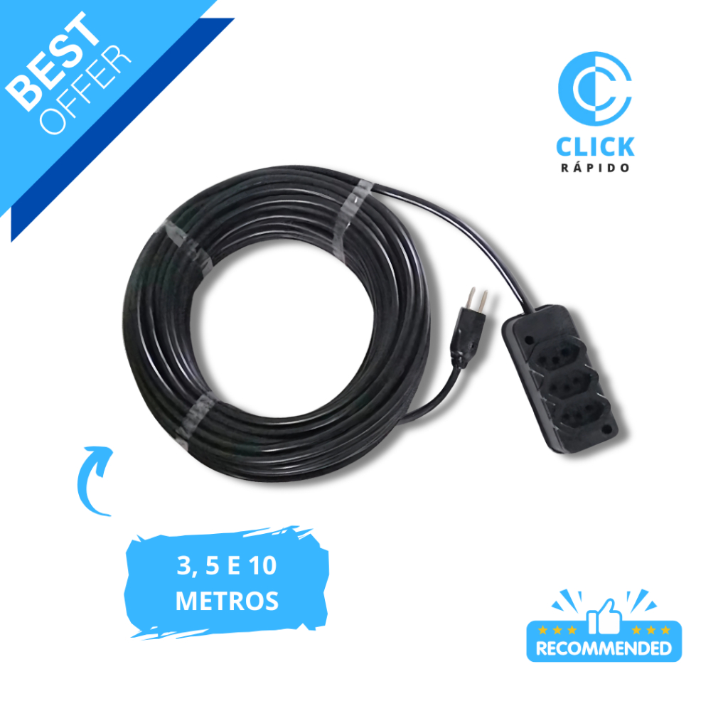 Extensão Cabo Grosso PP 3, 5 e 10 Metros Prolongadora Elétrica ...