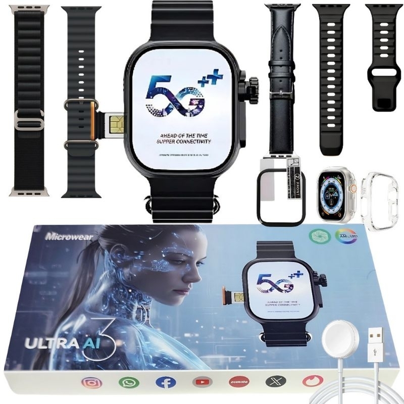 MICROWEAR ULTRA AI 3 | Android 8.1| 4G/5G| 4 pulseiras e Capinha De Acrílico | Com Câmera ...