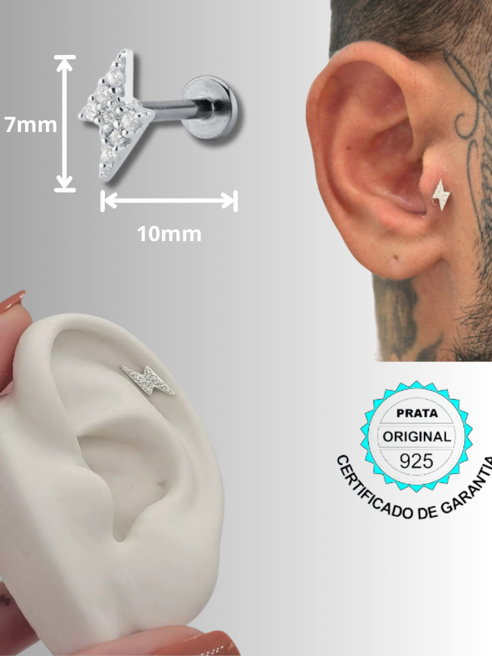 Piercing Tragus Raio Prata 925 Cravejado Helix 7mm | Shopee Brasil