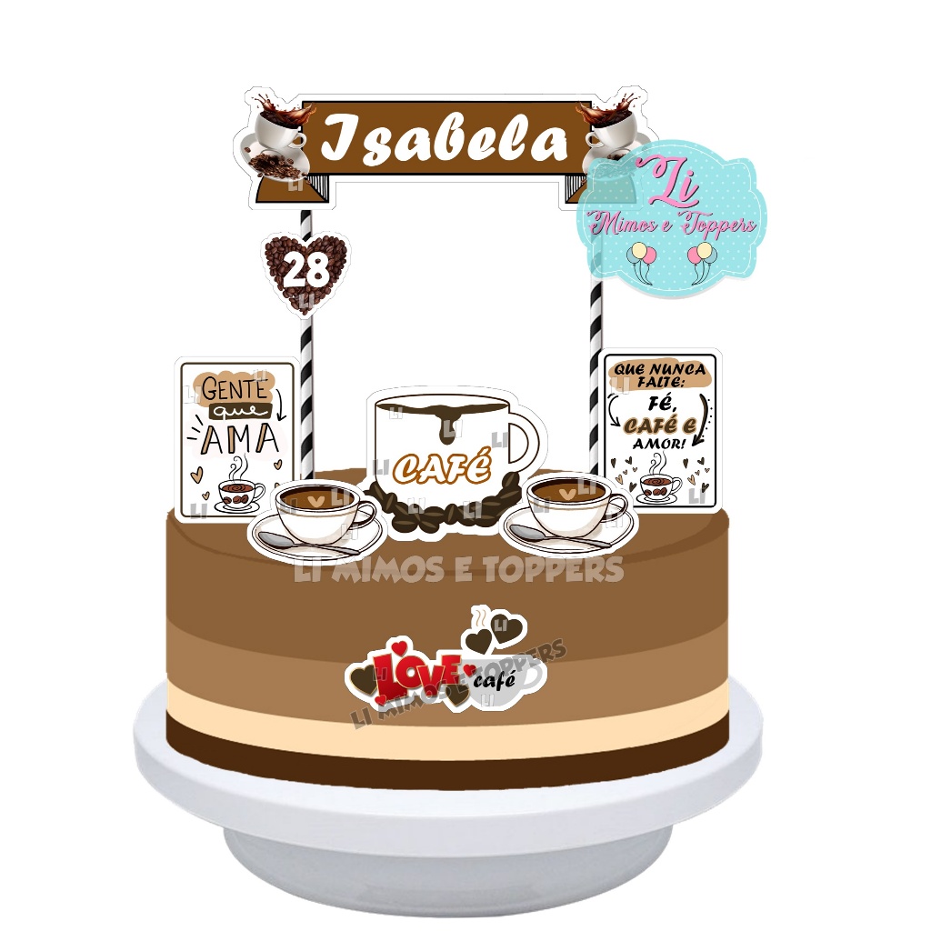 Topper Topo de Bolo Café Personalizado - Amo Café | Shopee Brasil