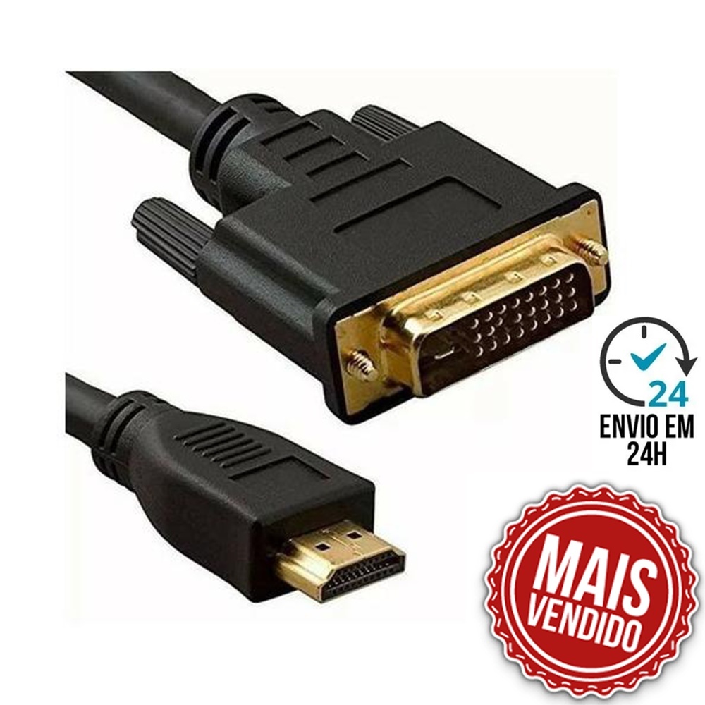 Cabo HDMI X DVI-D 24+1 Dual Link Bidirecional Emborrachado Com Filtro 2 Metros | Shopee Brasil