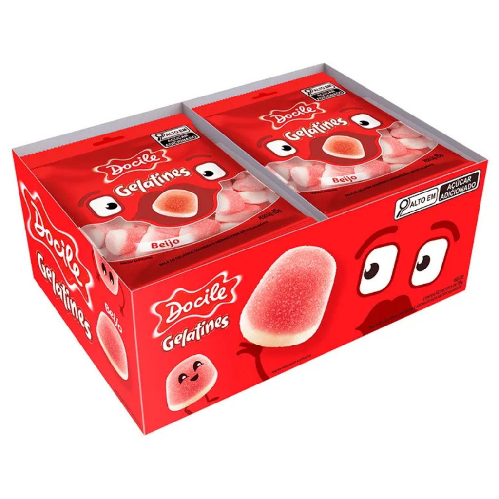 Docile Balas de Gelatina Mini Beijo C/12 Unidades de 15g | Shopee Brasil