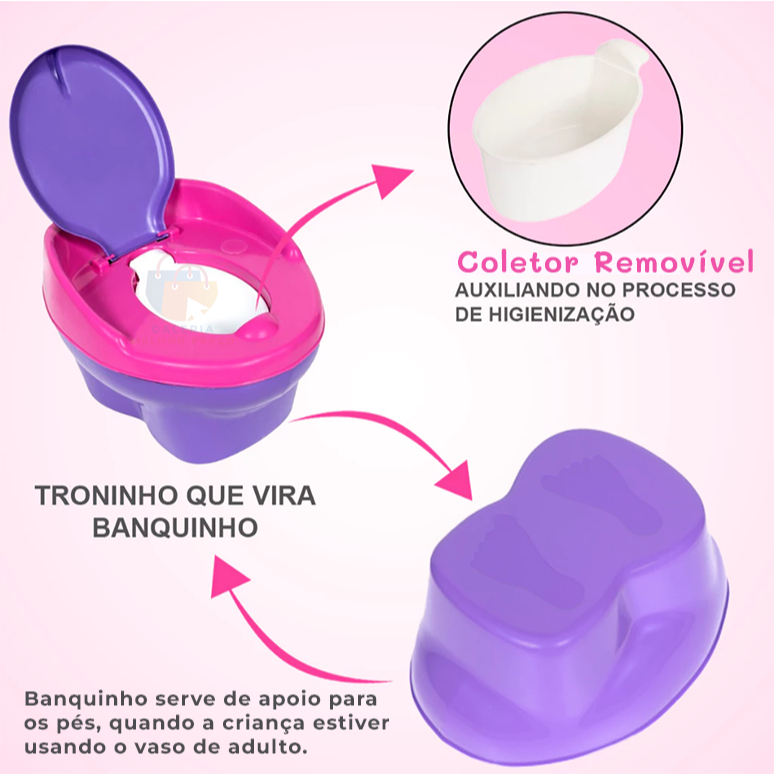 Pinico Infantil 2 em 1 Bebê Pinico Desfralde Bichinhos Musical Lilas ...