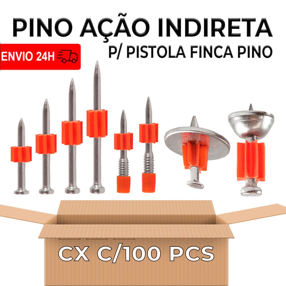 Pino Liso C/Arruela Conica Lisa Fixação Ação Indireta P/ Pistola Finca ...