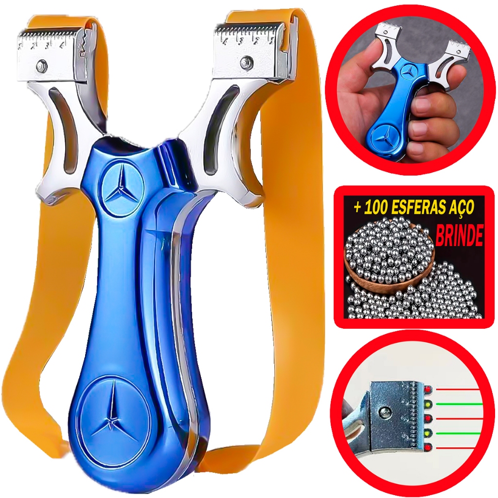 Atiradeira S25 + 100 Esferas Aço Estilingue Profissional Potente Corpo ...