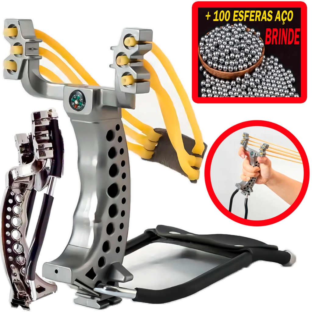 Atiradeira S18 + 100 Esferas Aço Estilingue Profissional Slingshot ...