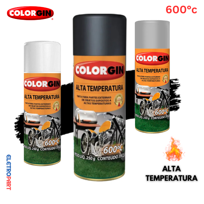 Tinta Spray Alta Temperatura 600ºc Preto Branco/Aluminio/Prata Colorgin ...