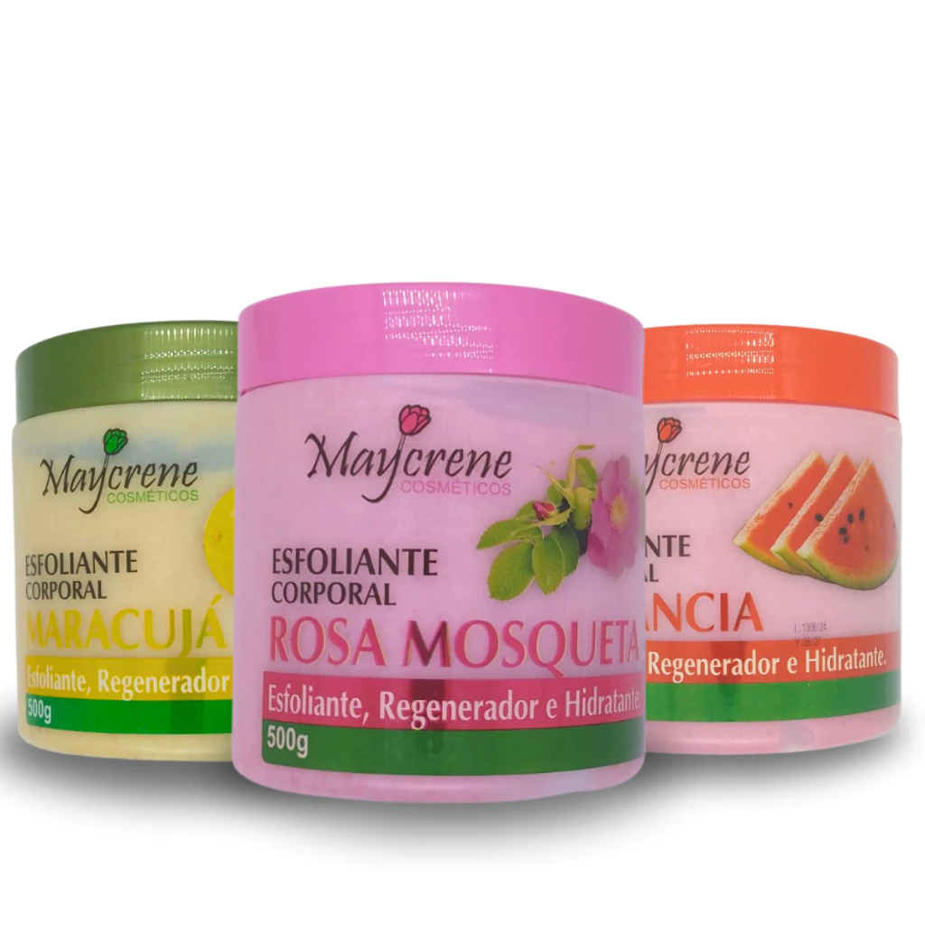 Kit 3 Esfoliante Corporal Rosa Mosqueta + Melancia + Maracuja Pote 500g ...