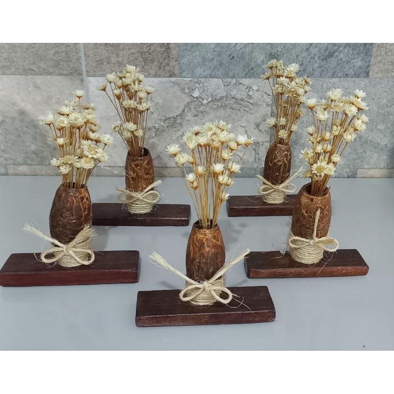 5 Mini arranjos de flores sempre vivas em base artesanal de Decoração ...