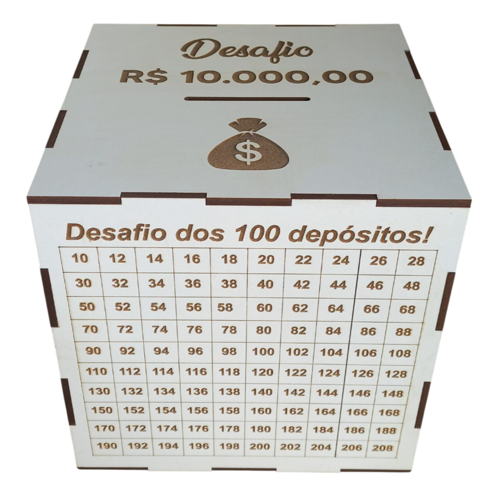 Cofre MDF Desafio 1Mil / 5Mil / 10Mil / 20Mil - Caixa De Madeira - Escolha Sua Meta E Realize ...