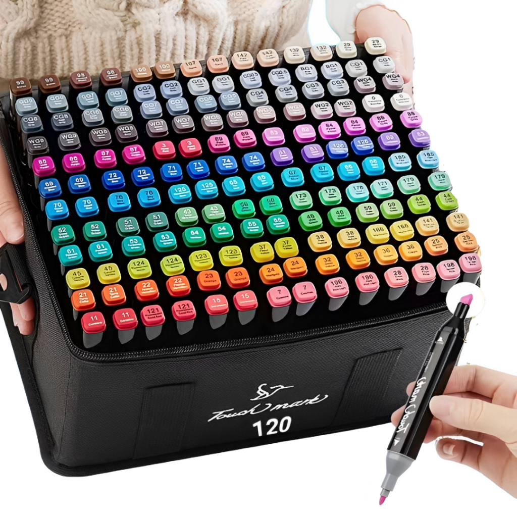 Estojo 120 Cores Canetas Ponta Dupla Marcador Permanente Hidrográfica Escolar Touch Ohuhu Copic ...