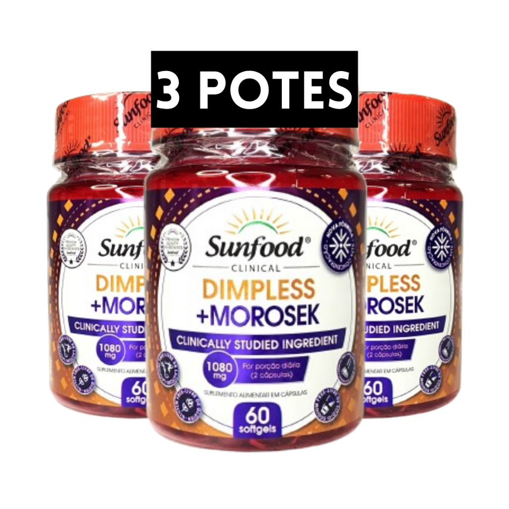 3 POTES DIMPLESS + MOROSEK 1080MG 60 CÁPSULAS SOFTGEL SUNFOOD - LARANJA ...