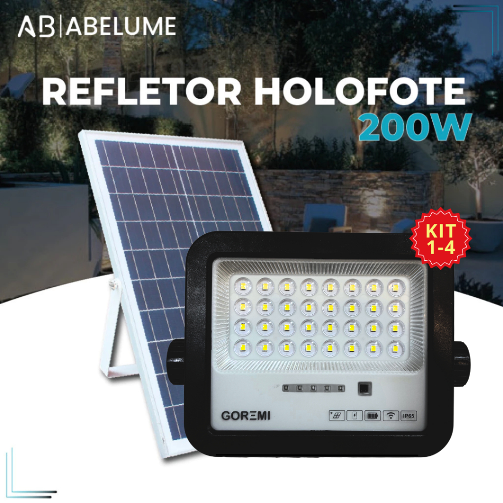 Kit 4 Holofote Solar Refletor Led 200w Prova D'àgua C/placa Solar Para ...