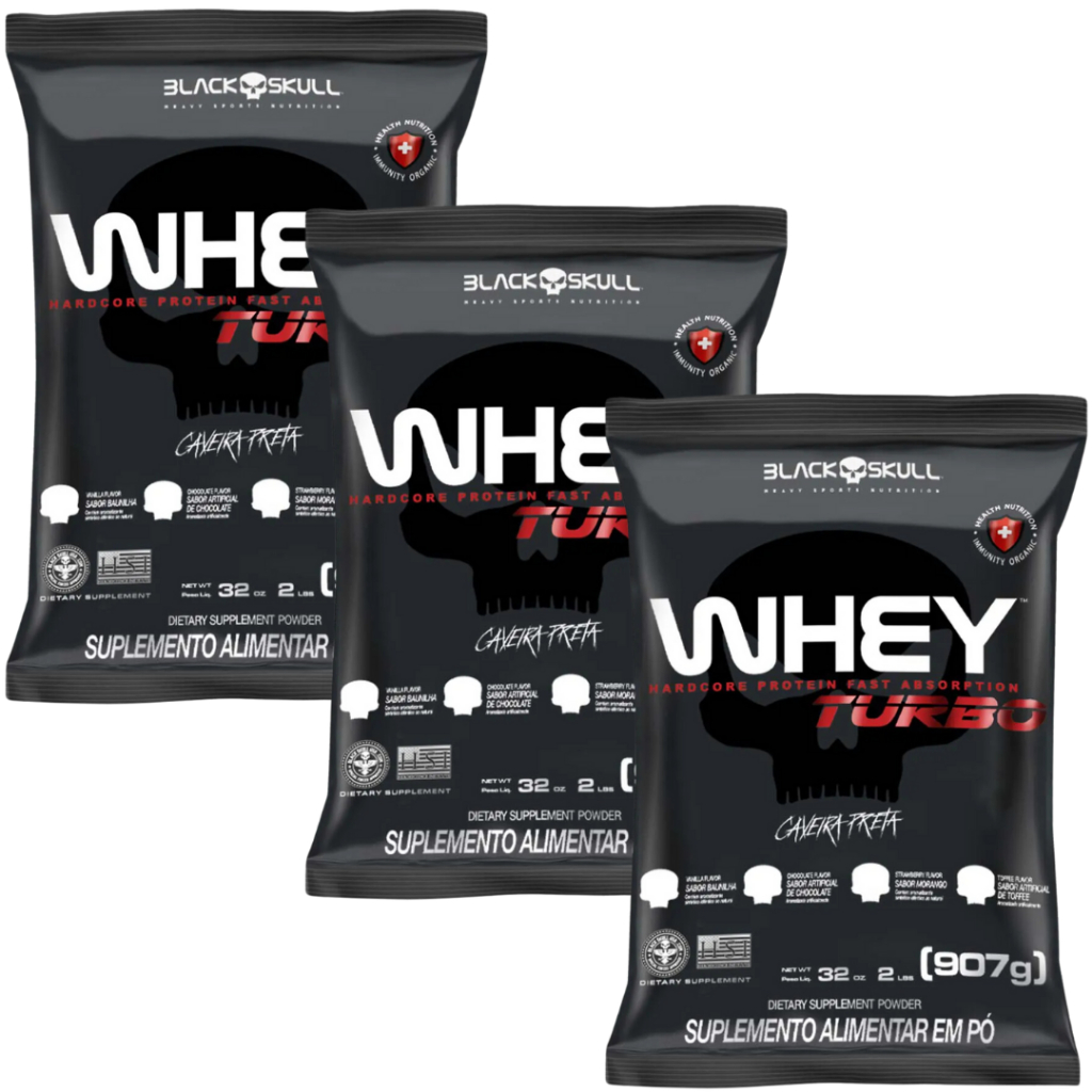 Kit 3x Whey Concentrado Turbo Refil - 907g Blackskull | Shopee Brasil