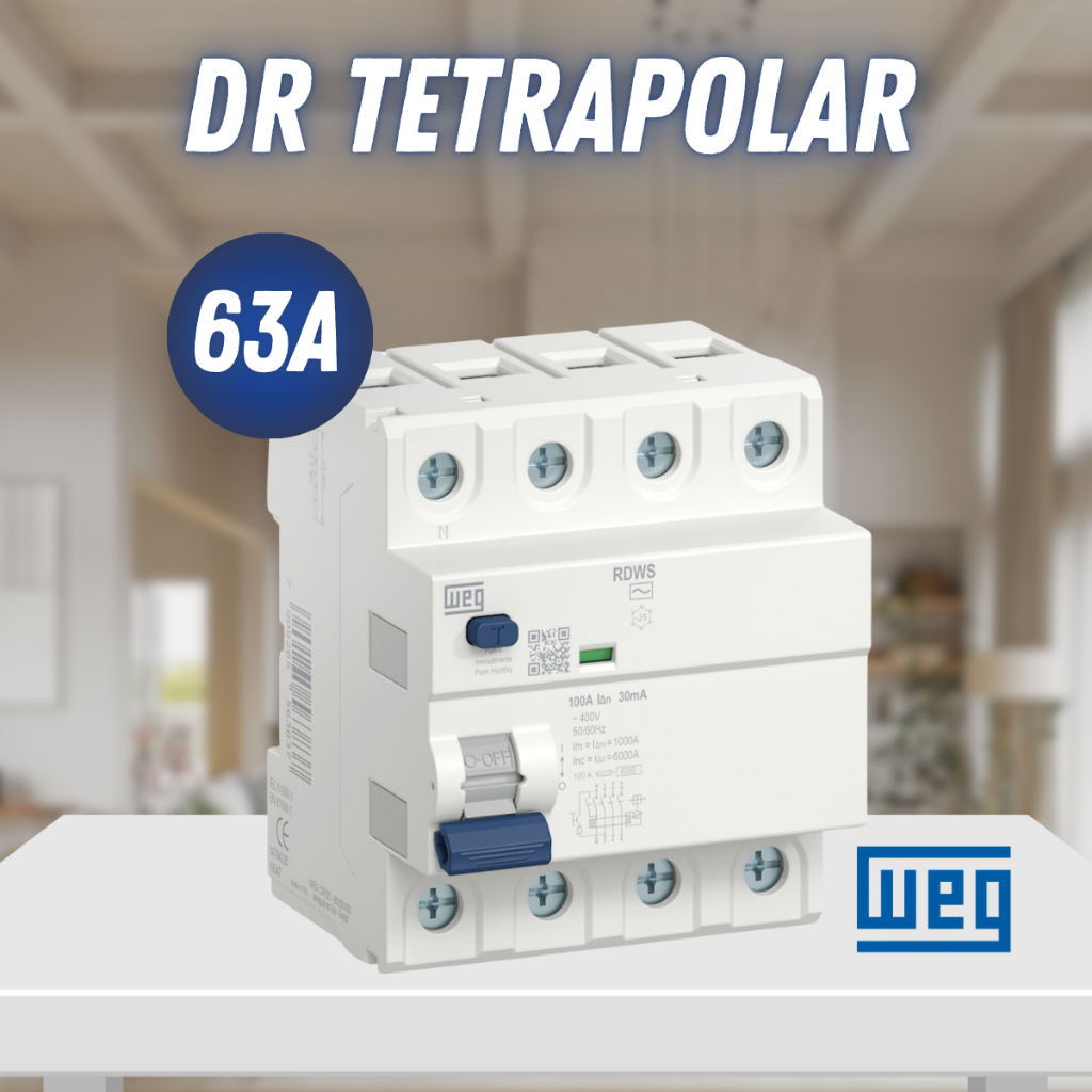 Interruptor Dr Diferencial Residual Tetrapolar Rdws 63a 30ma - Weg | Shopee Brasil