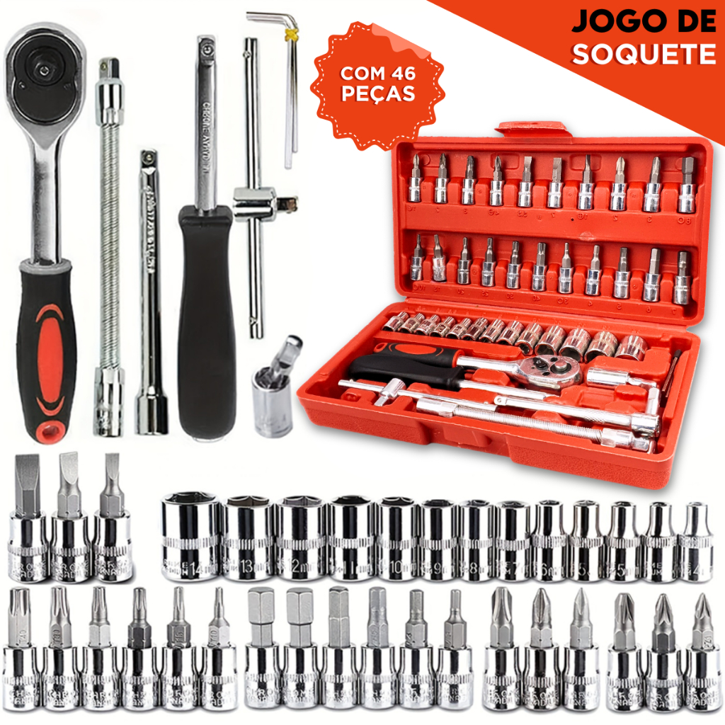 Jogo De Chaves e Ferramentas - Catraca Soquete Aço Crv 1/4 E Chave ...