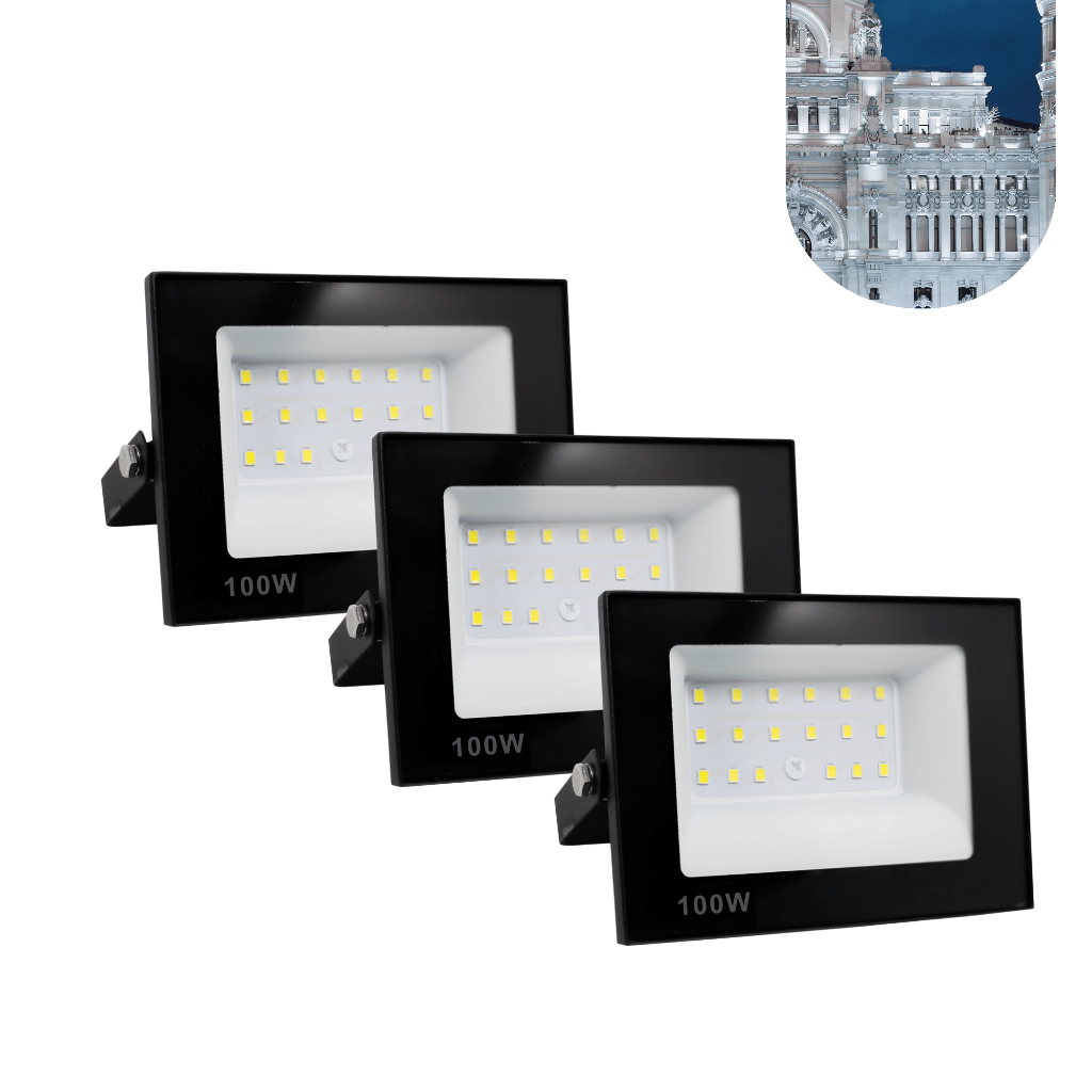 Kit 3 Refletor Led 100w Holofote Prova D'água Bivolt Luz Branco Frio | Shopee Brasil