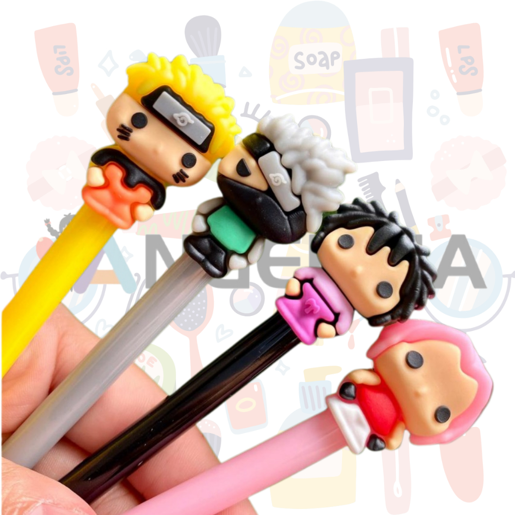 Caneta Kawaii Naruto/Stitch Criativa Enfeitada Ponta Fina Tinta Preta ...