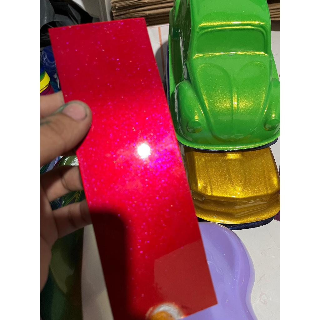 Tinta automotiva base poliester Vermelho Candy + Flake perolado roxo 2g ...