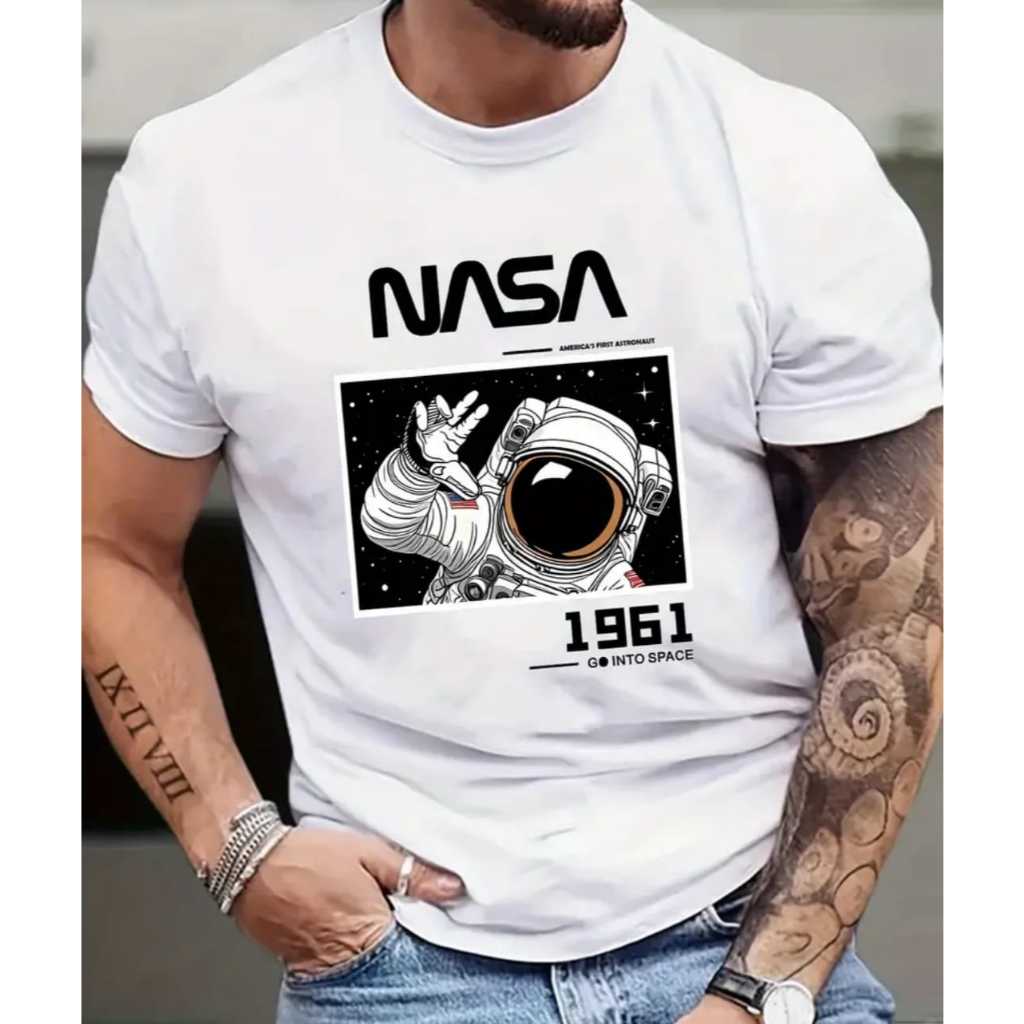 Camisa Basica 100 Algodão Premium Astronauta Nasa Camiseta Masculina