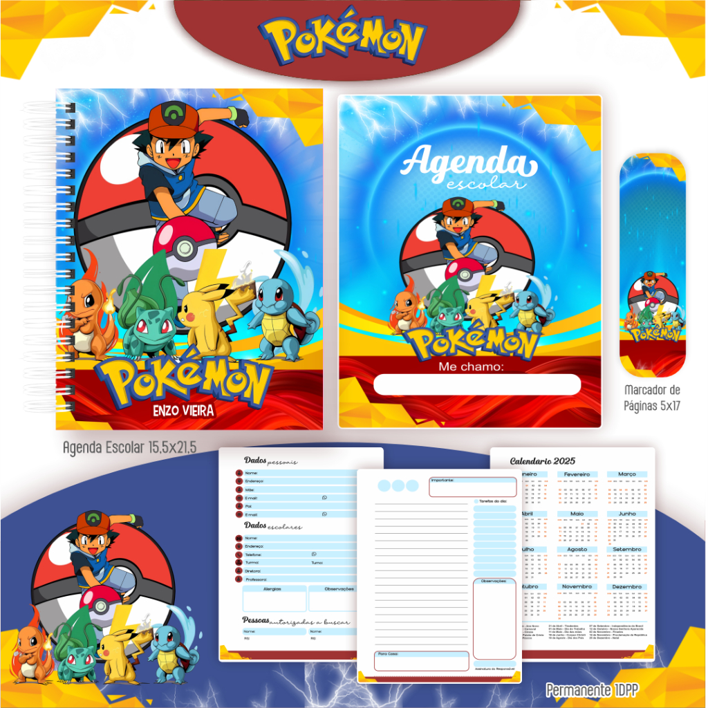 Agenda Escolar 2025-2026 Pokémon Personalizada | Shopee Brasil