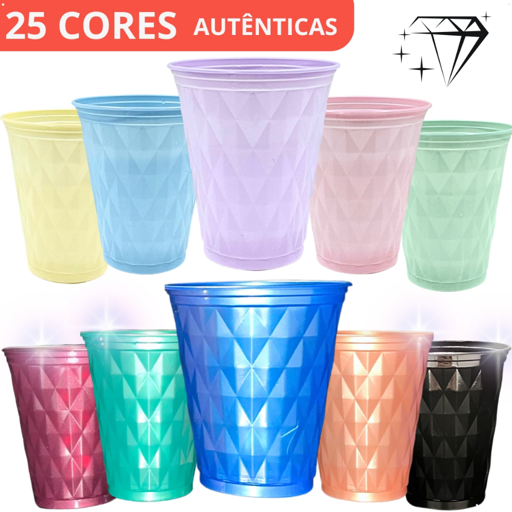 120 Copos Descartável Perolado Diamante Premium Aniversário Festa ...