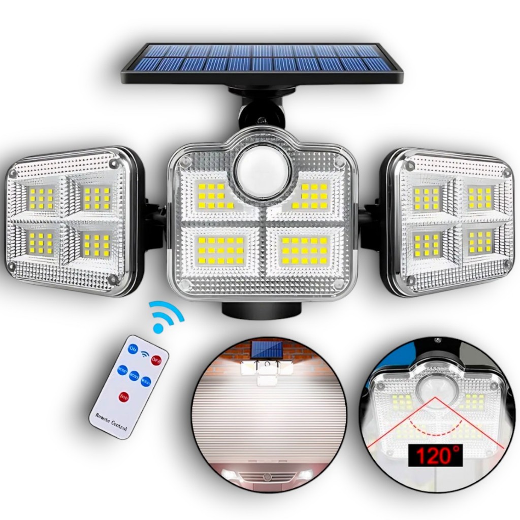 Refletor Grande Solar Luminaria 122 Led Sensor De Movimento Controle ...
