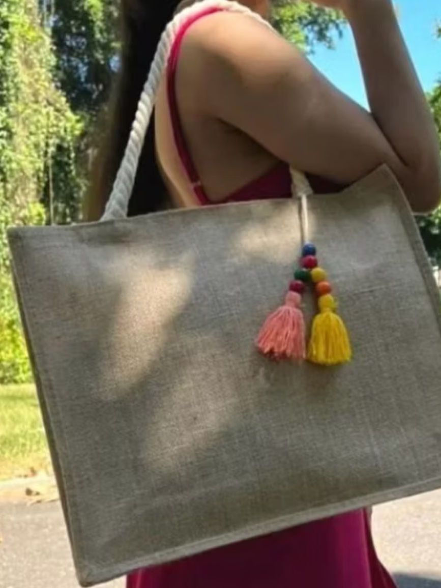 Bolsa De Praia Palha Feminina Com Zíper De Ombro Sacola Ecobag Tote Juta natural bolsa moda ...
