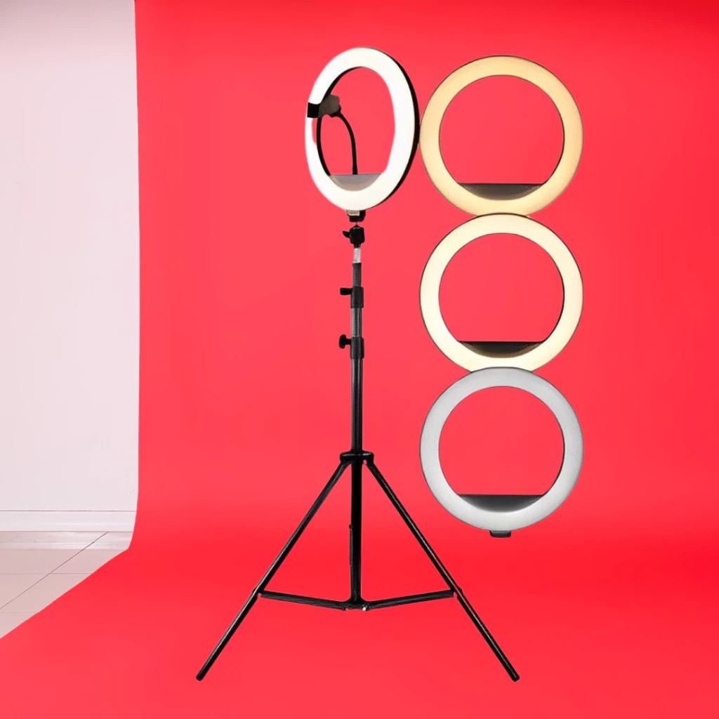 Ring Light Iluminador 10 Polegadas 26cm Completo com Tripé de 2,1m ...