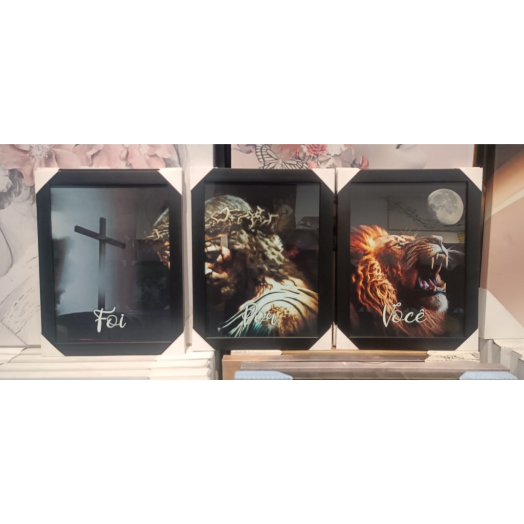Trio de Quadro [ Foi Por Voçe ] Quadro jesus com leão | Shopee Brasil
