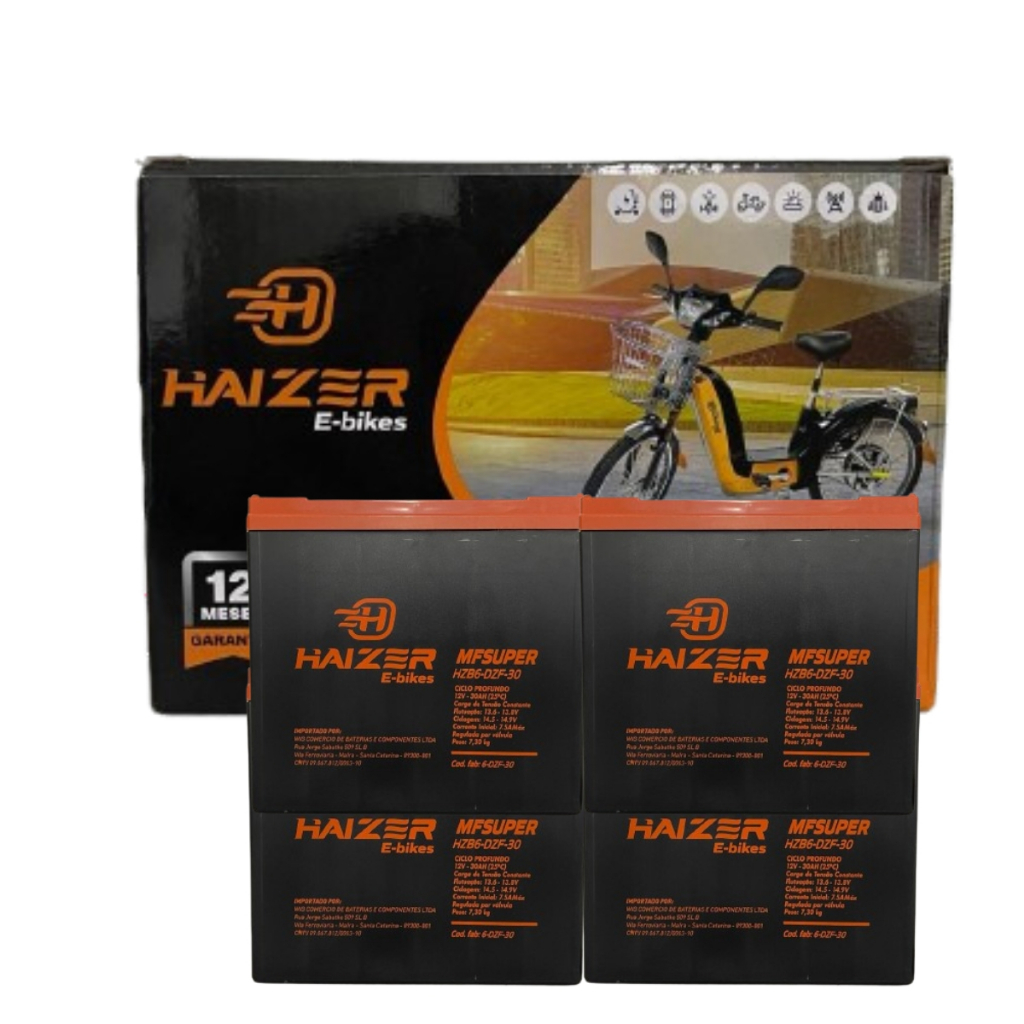 Kit 4 Baterias Haizer 30ah 12v Bike Elétrica 48v 6-dzm-30 Gel Vrla - 1 ...