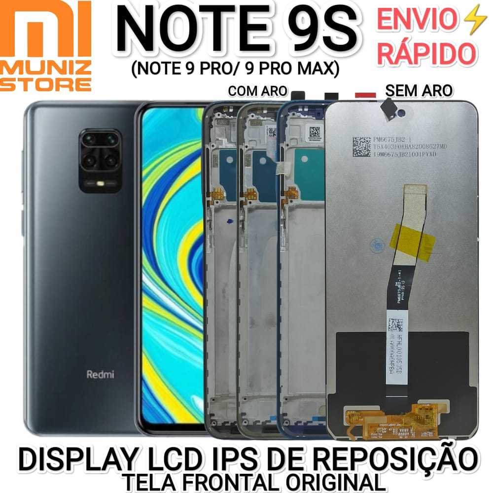 Frontal Redmi Note 9S/Pro/Max Xiaomi Tela Original / 1° Linha Display LCD IPS Com Moldura ou Sem ...