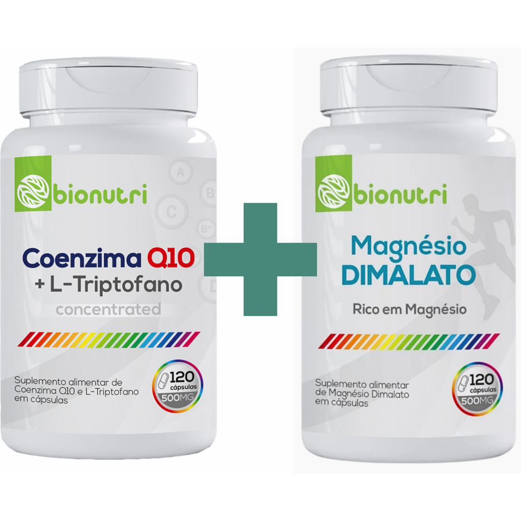Magnésio Dimalato Natural 120 Cápsulas + Coenzima q10 com L-Triptofano 120 cápsulas - Bionutri ...
