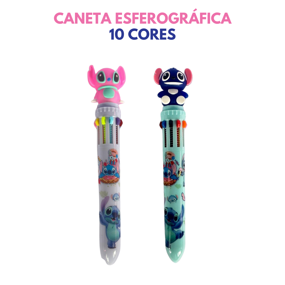 Caneta Esferográfica do Stitch e Angel 10 Cores Multicores Papelaria ...