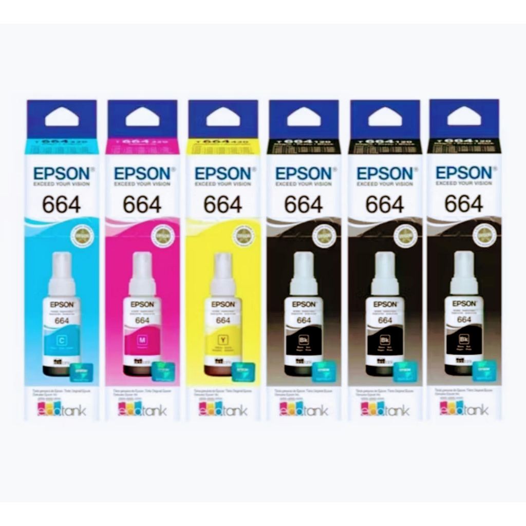 Kit 6 Refil Tinta T664 Epson L395 L380 L375 L220 L455 Original B Y C M | Shopee Brasil