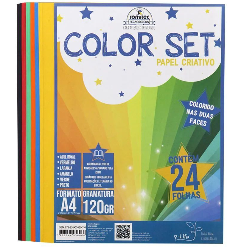 BLOCO PAPEL CRIATIVO COLOR SET A4 120G 24 FOLHAS + LIVRO DE ATIVIDADE ...