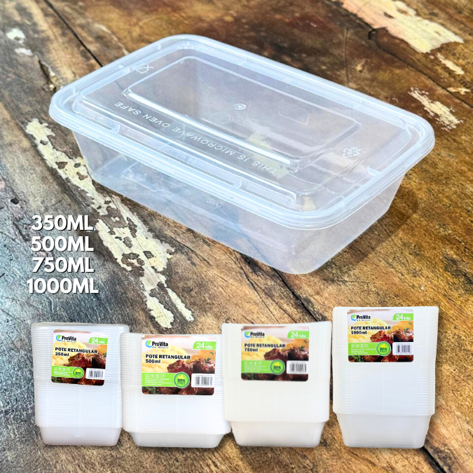 Kit 24 Pote Retangular Plástico Marmita Fit 350/500/750ml Microondas Freezer - Loja Oficial ...