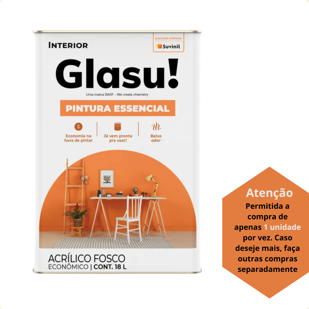 Tinta Pintura Essencial Acrílica Fosco Econômico Branco Neve 18L Glasu ...