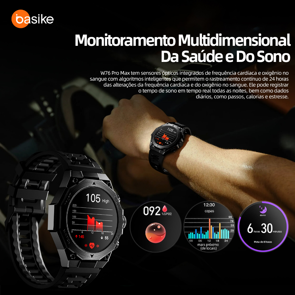 Basike Relógio Smartwatch Men Esportivo Pro Max Ultra Amoled Ip67 W76 | Shopee Brasil