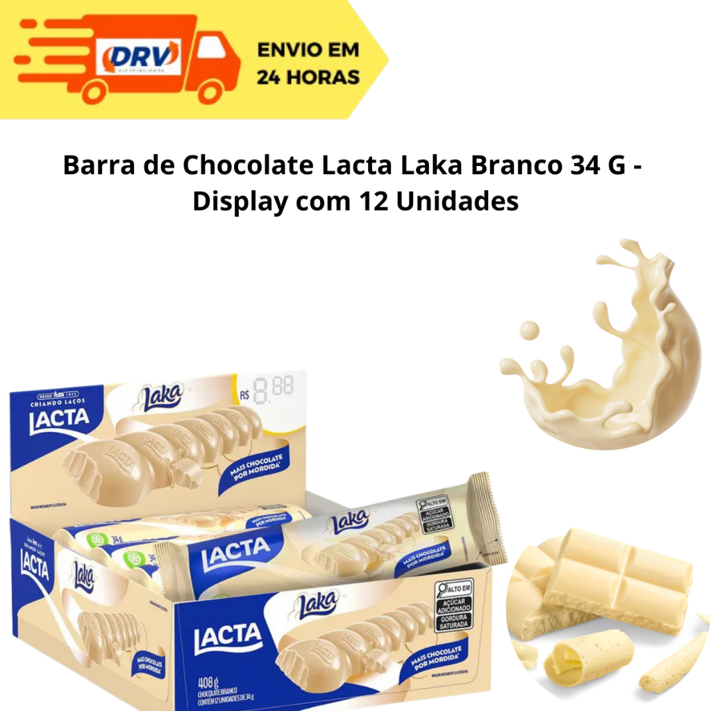 Chocolate Lacta Laka Branco 34 G - Display com 12 Unidades - Chocolate ...