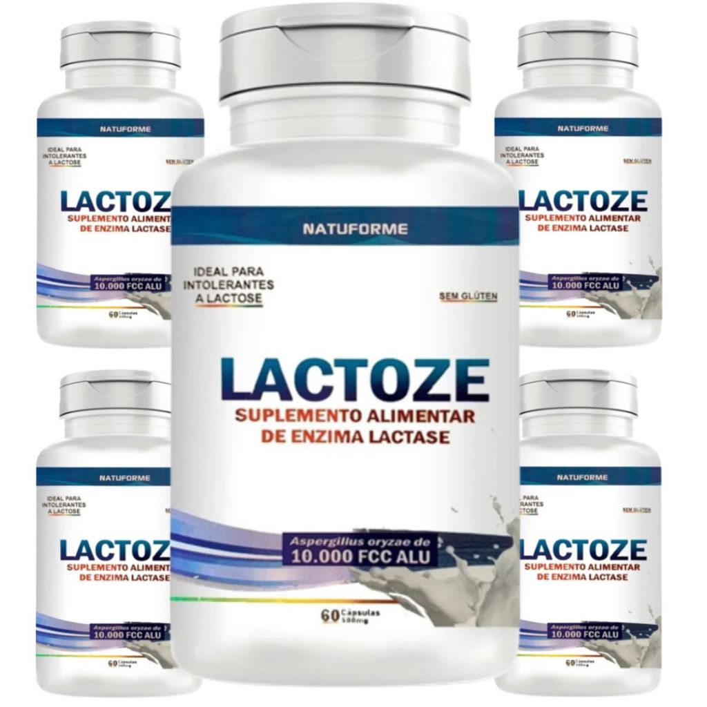 Lactoze Enzima Lactase 60 Cápsulas 500mg Natuforme Para Intolerância a ...