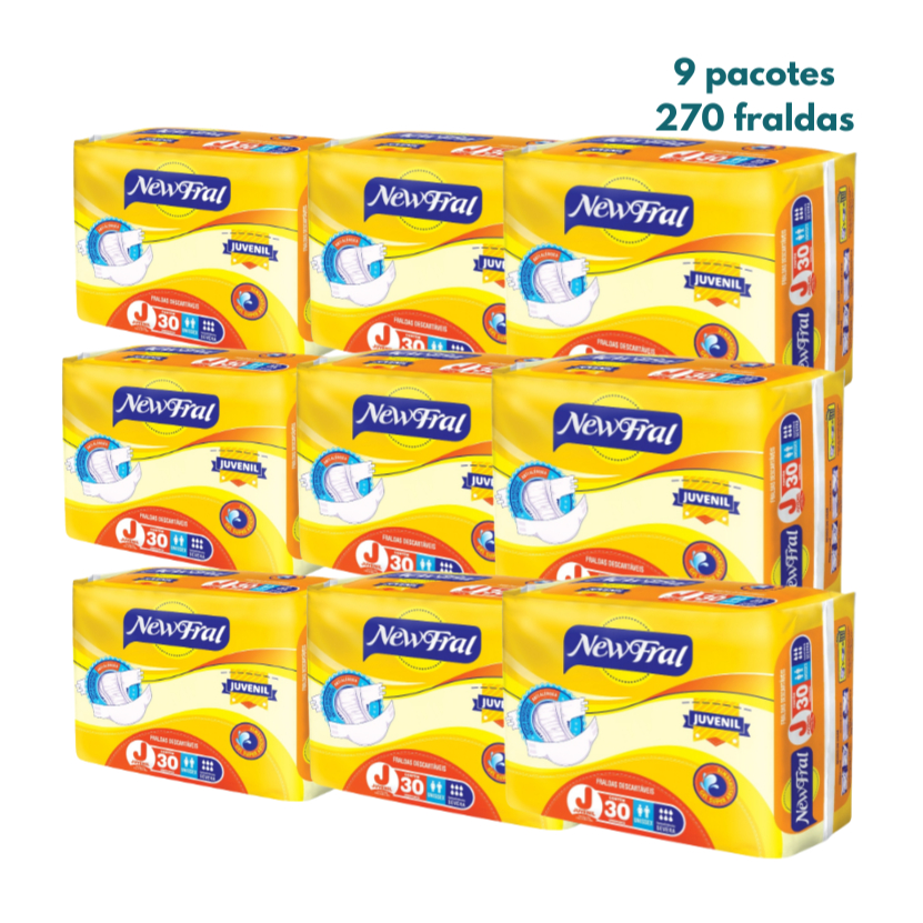 Kit 9 Fralda Juvenil Alta Absorção 30 unid - New Fral | Shopee Brasil