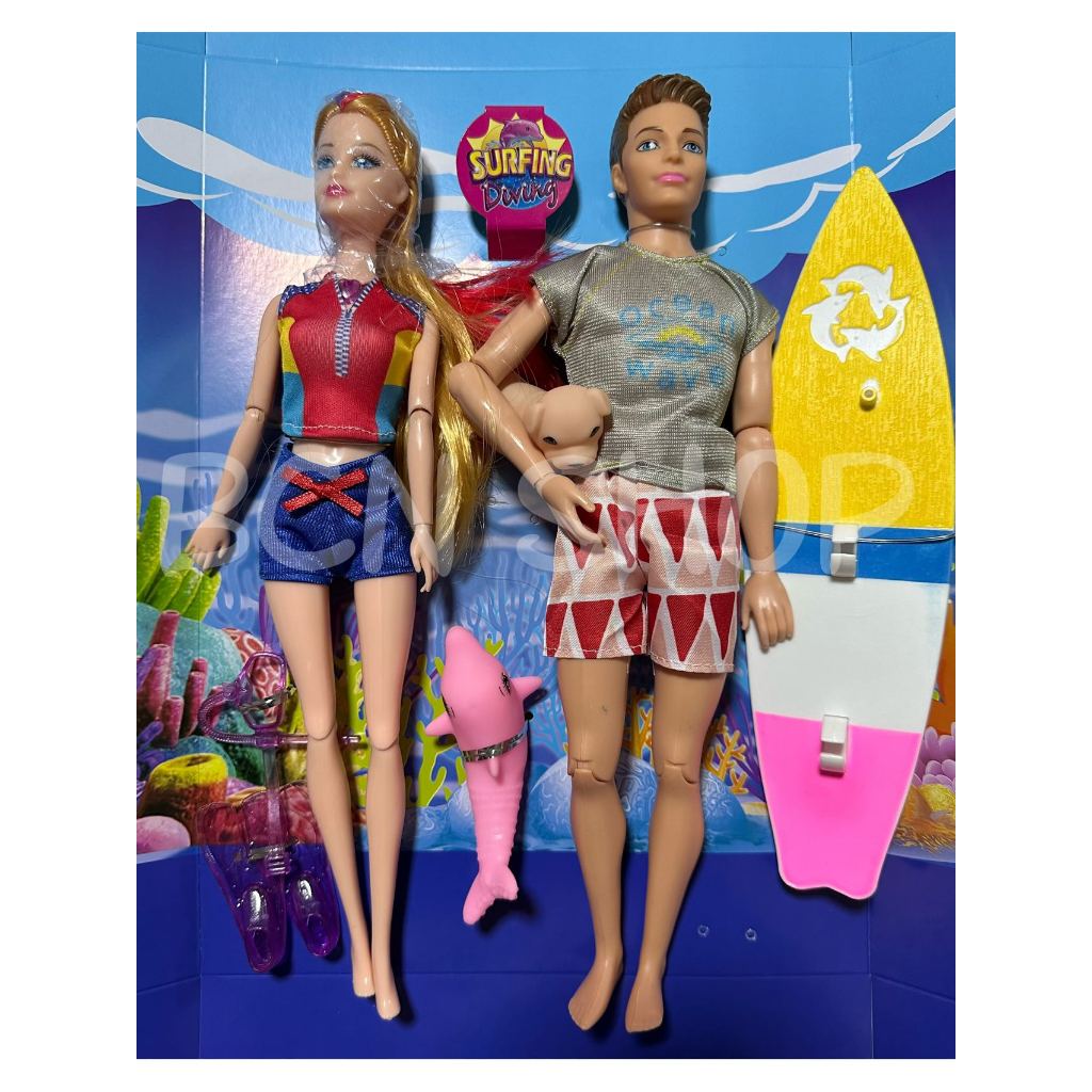 Kit Boneca Barbie E Namorado Ken Articulado Com Prancha De Surf E ...