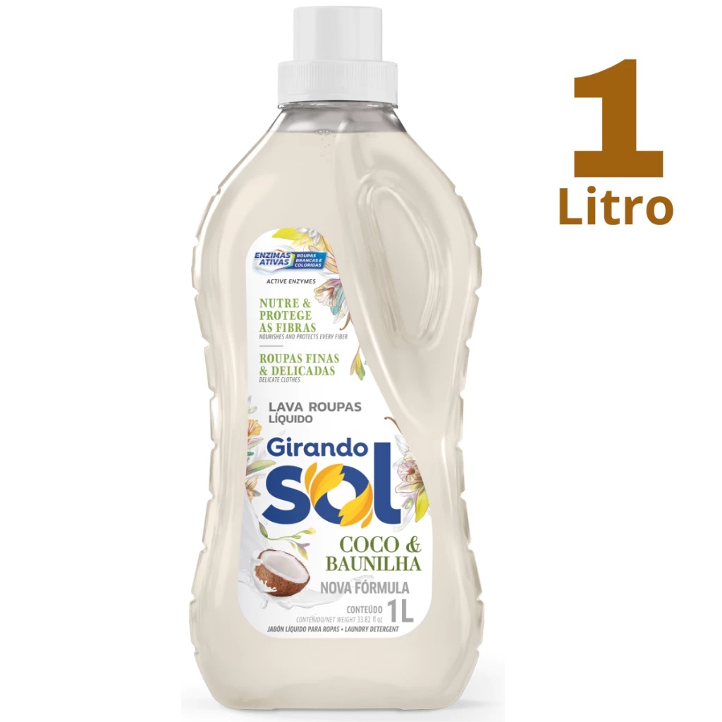 Lava Roupas Sabão Líquido Coco & Baunilha 1L Realça o Branco e Evita o ...