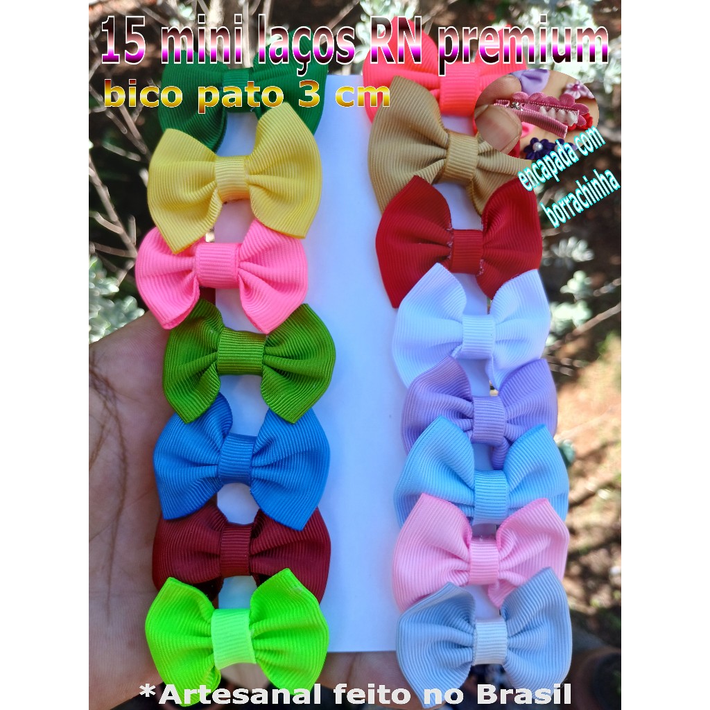 15 lacinho para bebês Premium kit no bico de pato com 3cm toda forrada ...