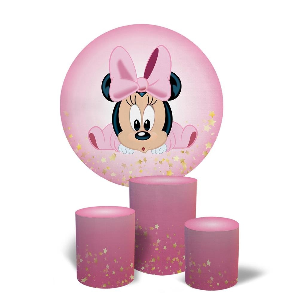 Painel Redondo + Trio Capas De Cilindro Sublimados Minnie Mouse ...